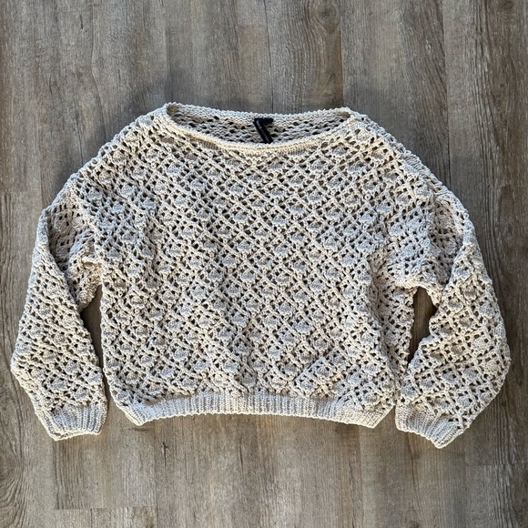 moon & madison | Sweaters | Moon Madison Cream Crochet Pullover Sweater ...